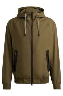 BOSS - Cotton-poplin hooded jacket with faux-leather trims