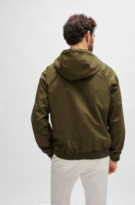 BOSS - Cotton-poplin hooded jacket with faux-leather trims
