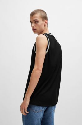 HUGO - Mesh tank top with contrast logo and stripes