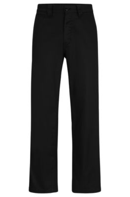 BOSS - Straight-fit trousers in stretch-cotton twill - Black