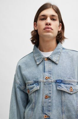 HUGO - Giubbotto relaxed fit in denim blu con lavaggio intenso