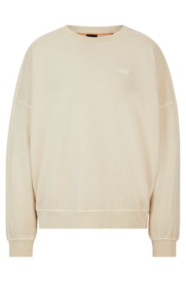BOSS - Round-neck sweatshirt in cotton with logo detail - Light Beige