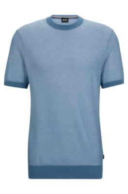 BOSS - Short-sleeved cotton-blend knit t-shirt - Light Blue
