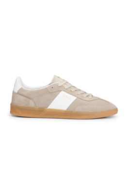 BOSS - Suede-leather all-gender lace-up trainers with branding - Beige