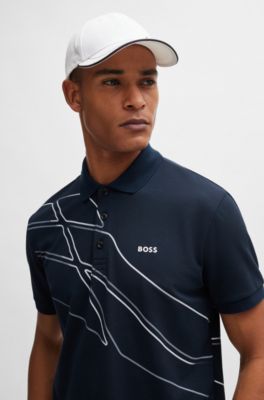 BOSS - Active-stretch cotton-blend polo shirt with seasonal artwork ...