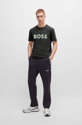 BOSS - Cotton-jersey regular-fit T-shirt with mesh logo - Dark Grey