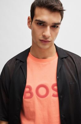BOSS - T-shirt de ajuste regular em jersey de algodão com logótipo de malha