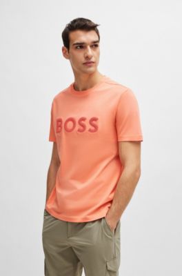 BOSS - T-shirt de ajuste regular em jersey de algodão com logótipo de malha
