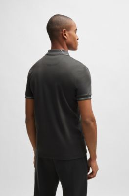 BOSS - Interlock-cotton slim-fit polo shirt with mesh logo - Dark Grey