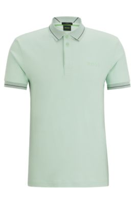 BOSS - Interlock-cotton slim-fit polo shirt with mesh logo - Light Green