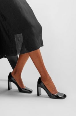 BOSS - Square-toe leather pumps with 9cm block heel - Black