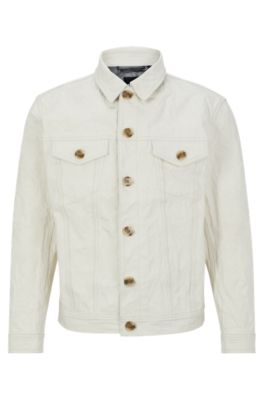 Hugo Boss Relaxed-fit Jacket In Aluminum-bonded Denim In White | ModeSens