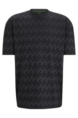BOSS - Relaxed-fit T-shirt with all-over monogram jacquard - Dark Grey