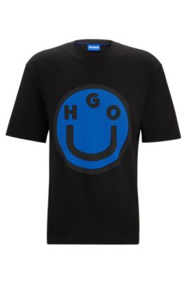 HUGO - Cotton-jersey T-shirt with happy logo artwork