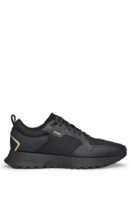 BOSS - Mixed-material trainers with mesh details and branding - Black