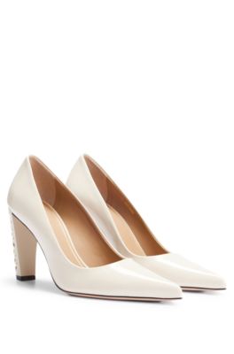 BOSS - Leather pumps with monogram-patterned heels - White