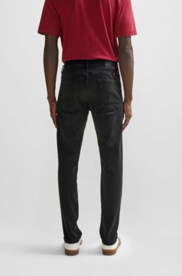 BOSS - Tapered-fit jeans in black super-stretch denim - Dark Grey