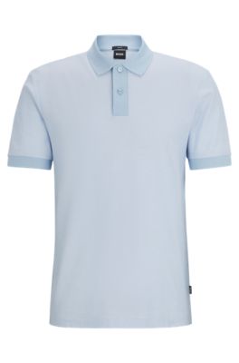 BOSS Polo Slim Fit en coton mercerise bicolore bleu clair