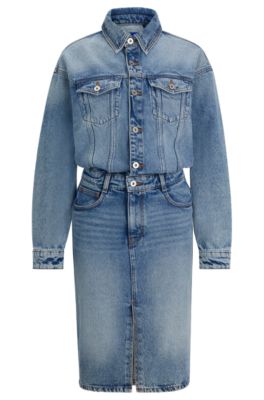 HUGO - Two-in-one dress in blue denim - Blue