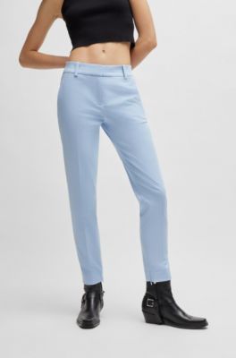 HUGO - Slim-fit cropped trousers with zipped inner hems - Light Blue