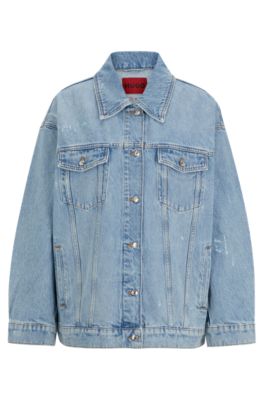 HUGO - Oversized-fit jacket in mid-blue distressed denim - Light Blue