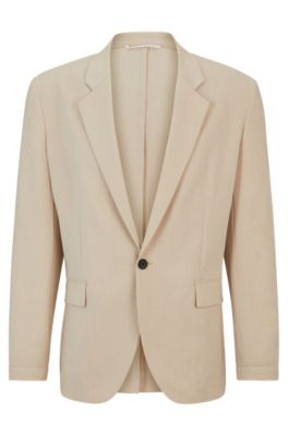 HUGO - Modern-fit jacket in linen-look fabric - Beige