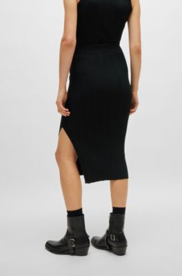 HUGO - Midi tube skirt in irregular-rib crepe - Black