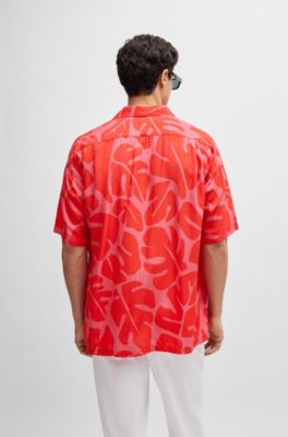 BOSS - Relaxed-fit shirt in seasonal print with camp collar - Red