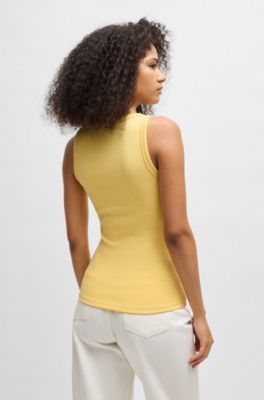 HUGO - コットンブレンド タンクトップ スタックロゴ - イエロー