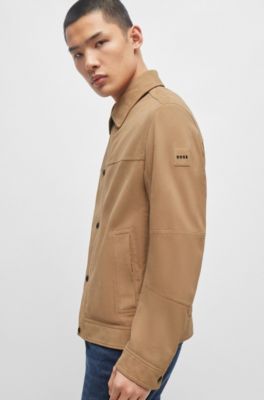 BOSS - Regular-fit jacket in nappalan-back suede - Beige