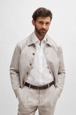BOSS - Long-length regular-fit button-down shirt in linen - White