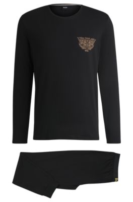 BOSS - Stretch-cotton pyjamas in gift box with special artwork