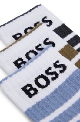 BOSS - Set van drie paar korte sokken met strepen en logo’s - Wit