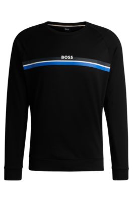 BOSS - Cotton-terry sweatshirt with stripes and logo - Black