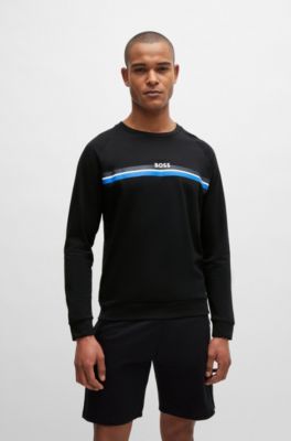 BOSS - Cotton-terry sweatshirt with stripes and logo - Black
