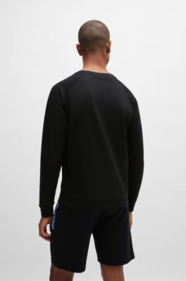 BOSS - Cotton-terry sweatshirt with stripes and logo - Black