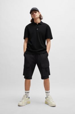 HUGO - Interlock-cotton polo shirt with stacked logo - Black