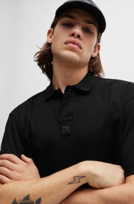 HUGO - Interlock-cotton polo shirt with stacked logo - Black