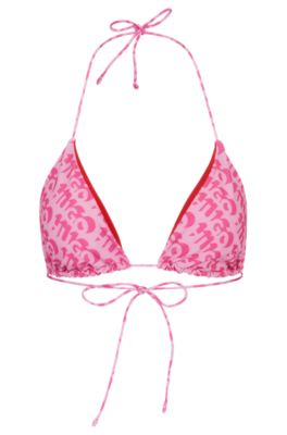 HUGO - Triangle bikini top with repeat logo print - Pink Patterned