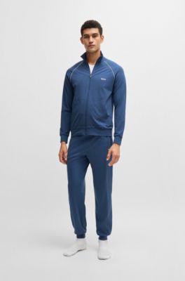BOSS - Pantaloni della tuta in cotone elasticizzato con logo ricamato - Blu