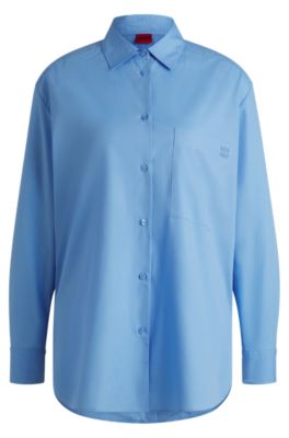 HUGO - Oversized-fit blouse in cotton canvas with embroidered logo ...