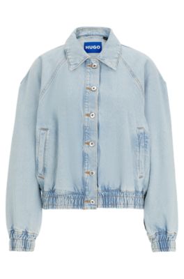 HUGO - Blue-denim jacket with rear logo - Light Blue