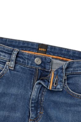 BOSS - Jeans van blauw stretchdenim met slijtplekken