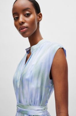 BOSS - Short-sleeved dress in silk with stripe print