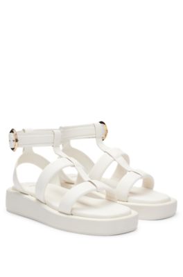 BOSS - Platform leather sandals with branded buckle closure - White