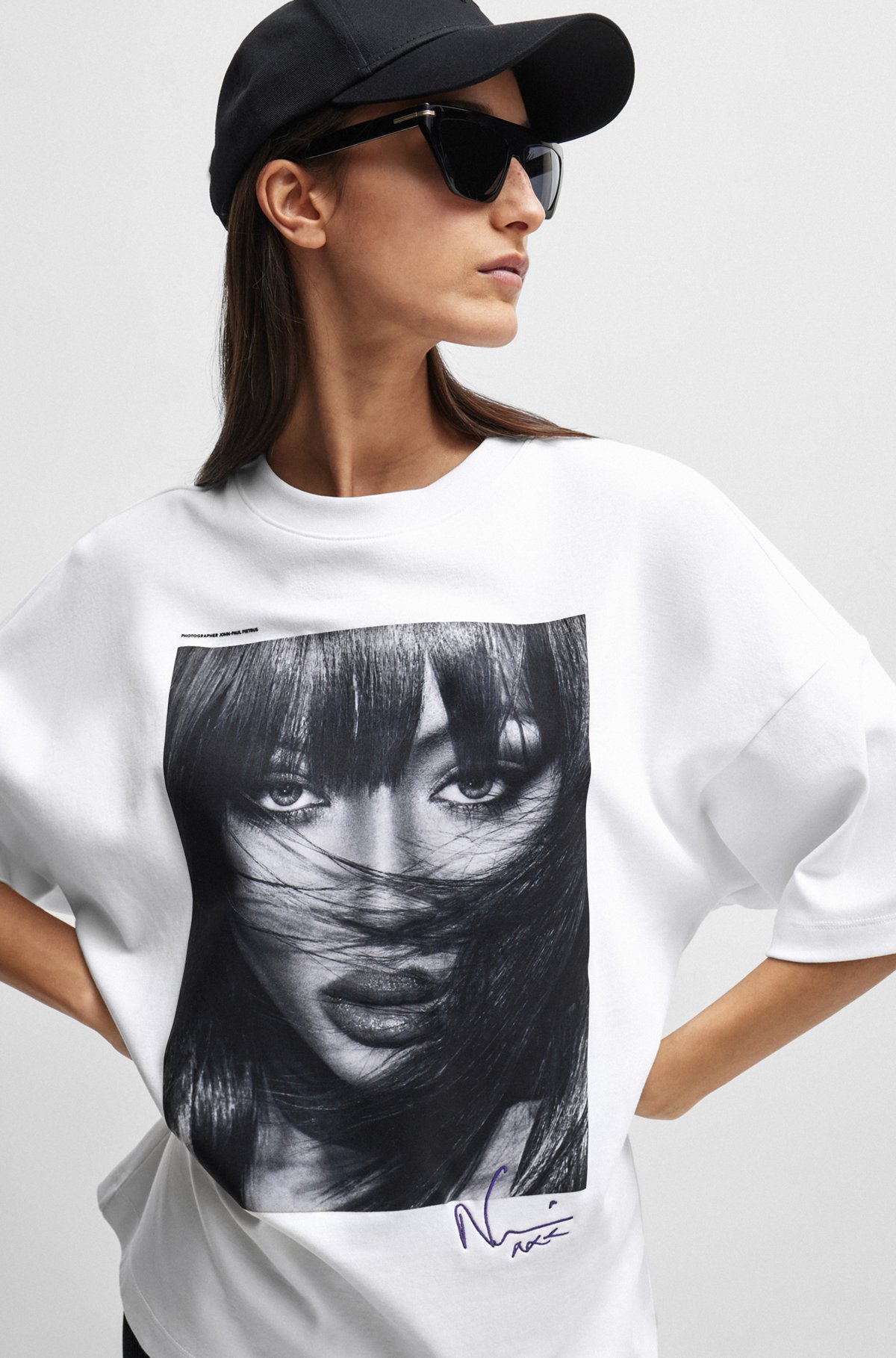 BOSS - NAOMI x BOSS interlock-cotton T-shirt with dropped BOSS - NAOMI x BOSS interlock-cotton T-shirt with dropped