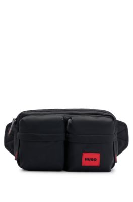 HUGO - Structured-material belt bag with red logo label