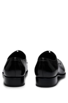 BOSS - Apron-toe Derby shoes in leather with heel detail - Black