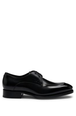 BOSS - Apron-toe Derby shoes in leather with heel detail - Black