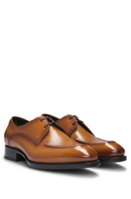BOSS - Apron-toe Derby shoes in leather with heel detail - Brown